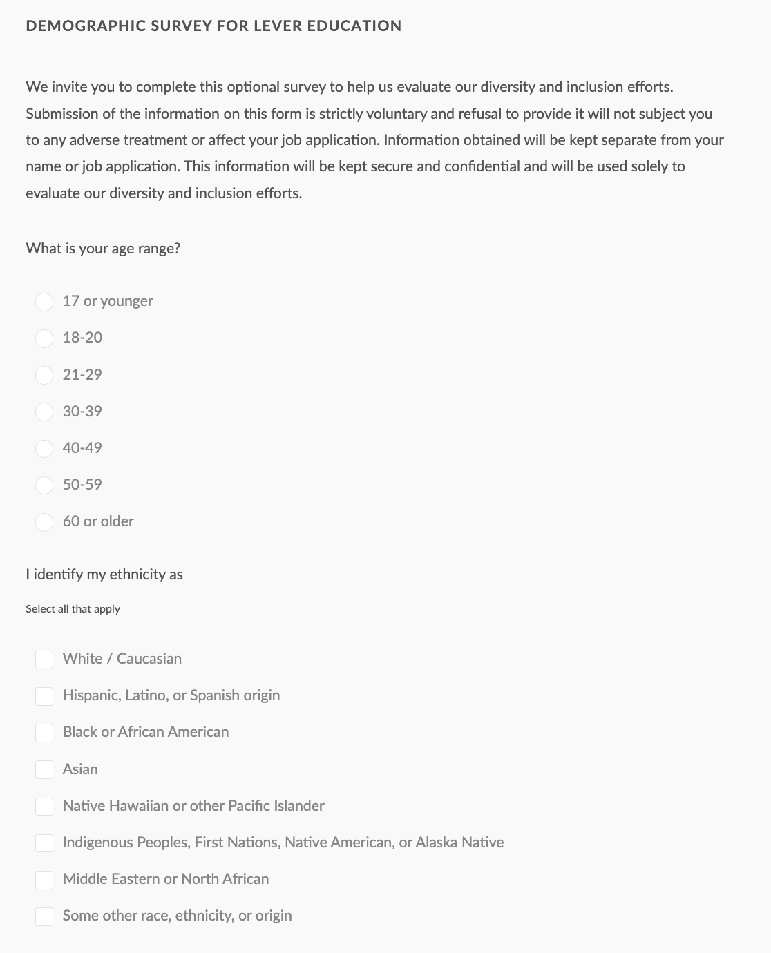 Configuring and using Diversity Surveys – Lever Help Center