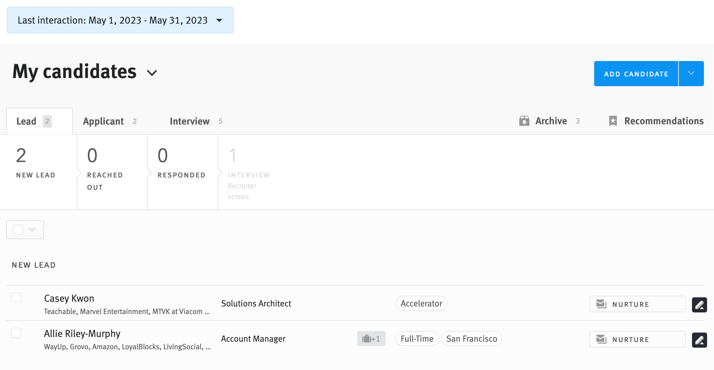 Filtering candidates by last interaction – Lever Help Center