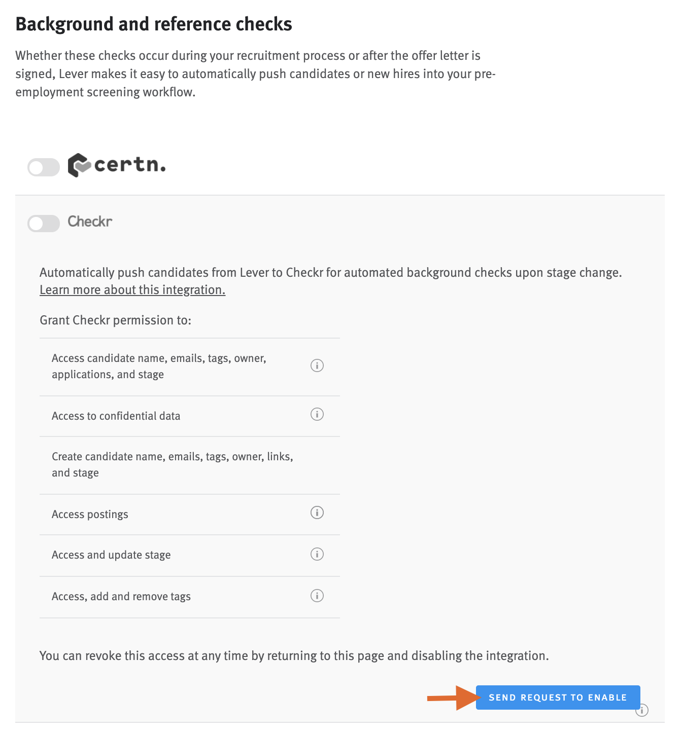Enabling and using the Checkr integration – Lever Support