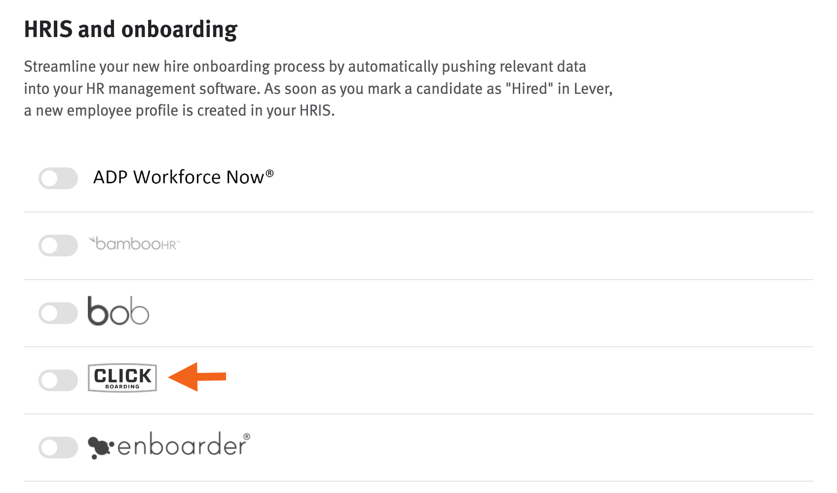 Enabling and using the Click Boarding integration – Lever Support
