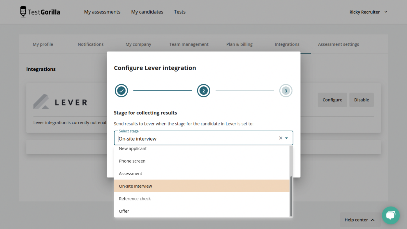 Enabling and using the TestGorilla (TG) integration – Lever Support