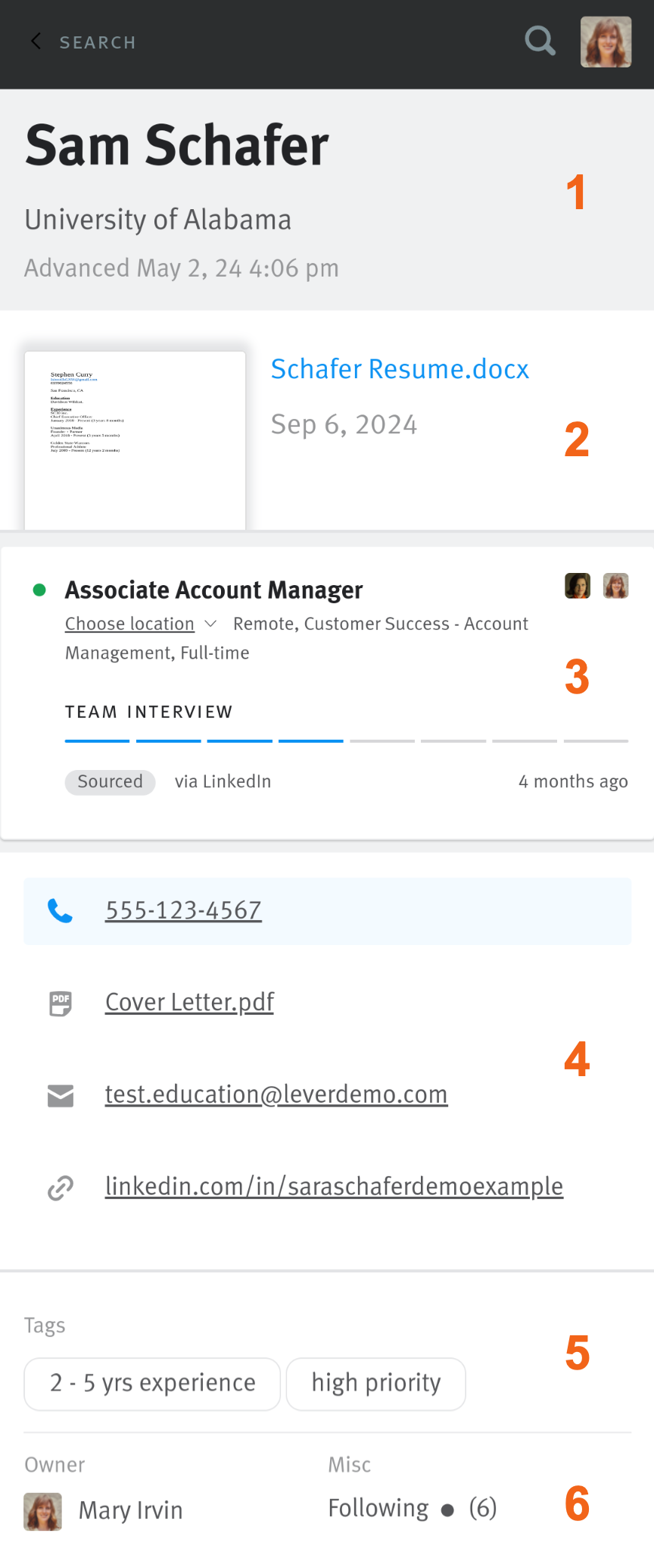Viewing candidate profiles on a mobile device – Lever Help Center
